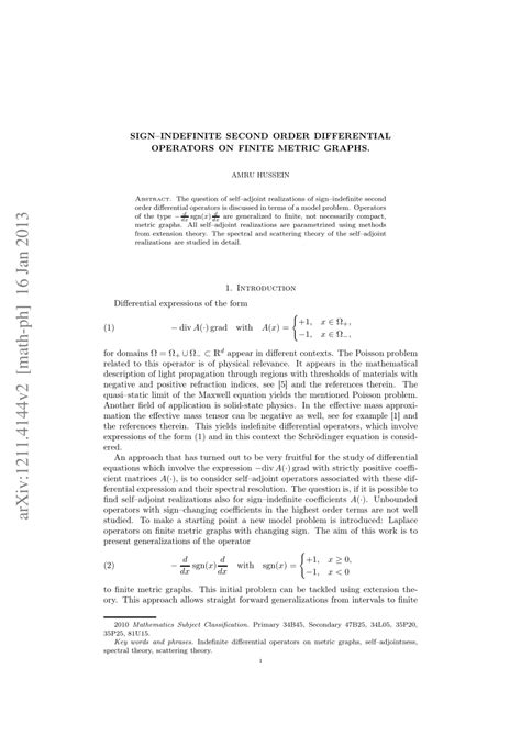 Pdf Sign Indefinite Second Order Differential Operators On Finite Metric Graphs