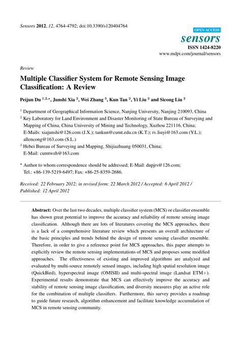 pdf multiple classifier system for remote sensing image classification a review