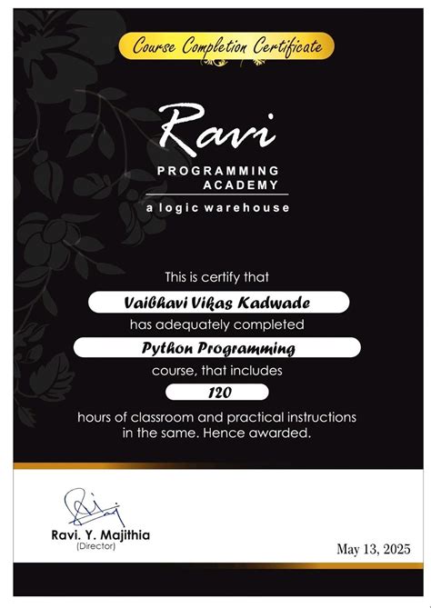 Python Programming Raviprogrammingacademy Coursecompletion Newskills Vaibhavi Kadwade