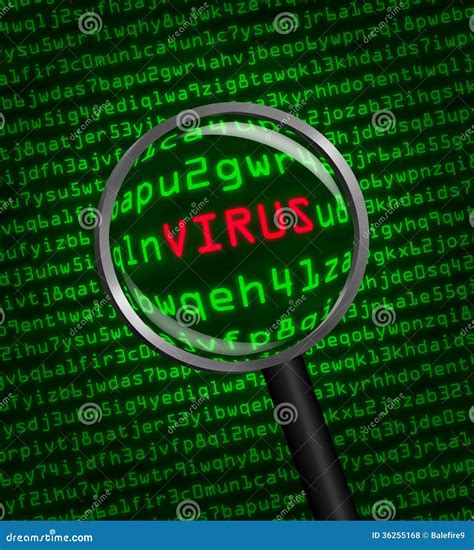 Magnifying Glass Locating A Virus In Computer Code Stock Illustration