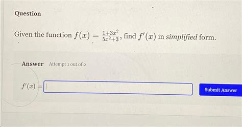 solved questiongiven the function f x 1 3x25x2 3 ﻿find