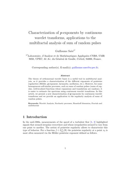 pdf characterization of p exponents by continuous wavelet transforms