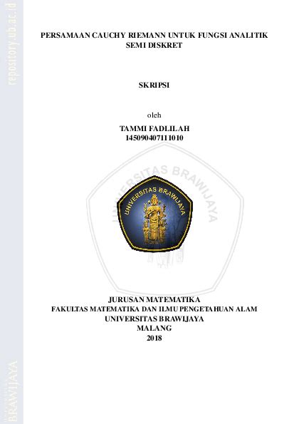 Pdf Persamaan Cauchy Riemann Fungsi Analitik Semi Diskret