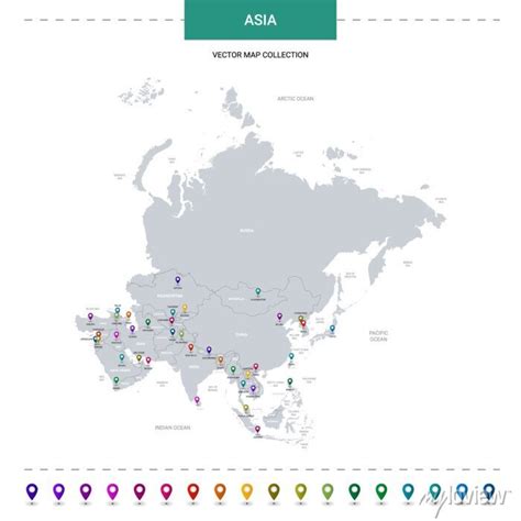 Asia Map With Location Pointer Marks Infographic Vector Template