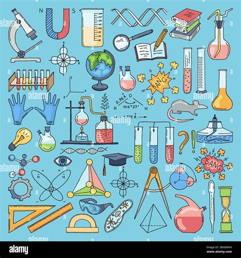 Colored Items Of Science Biology And Chemical Vector Hand Drawn