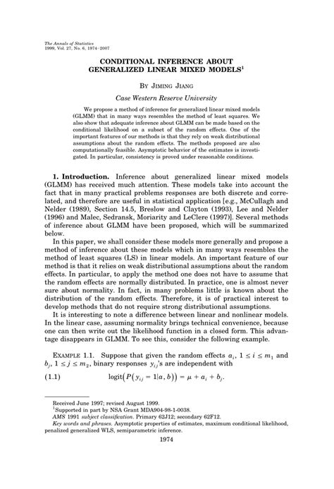 Pdf Conditional Inference About Generalized Linear Mixed Models