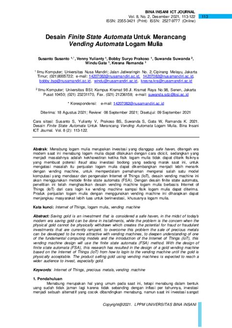 Pdf Desain Finite State Automata Untuk Merancang Vending Automata Logam Mulia