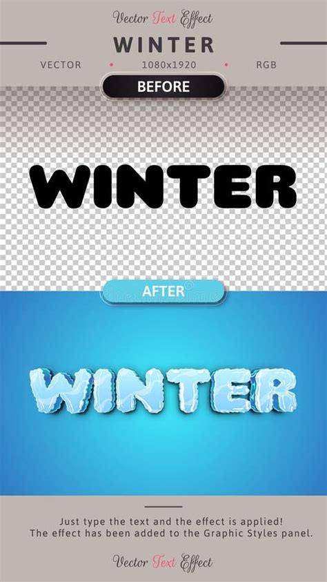 winter stroke editable text effect font style stock vector