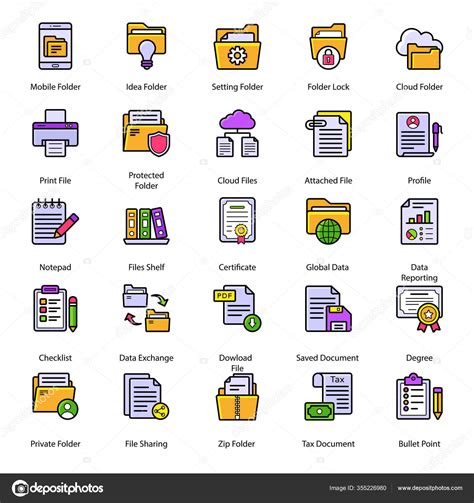Files Folders Certificates Flat Icons Pack Stock Vector By