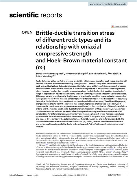 Pdf Brittle Ductile Transition Stress Of Different Rock Types And Its Relationship With