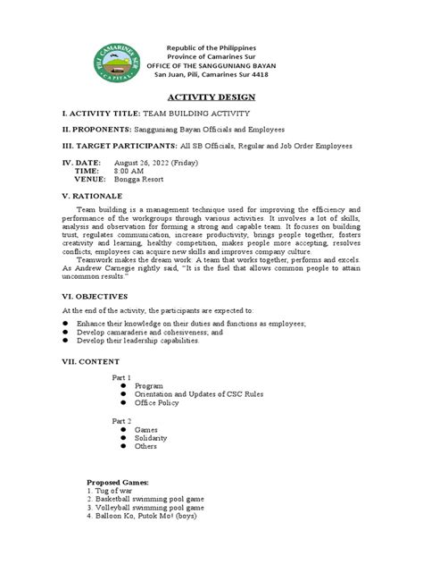 Activity Design For Team Building Pdf