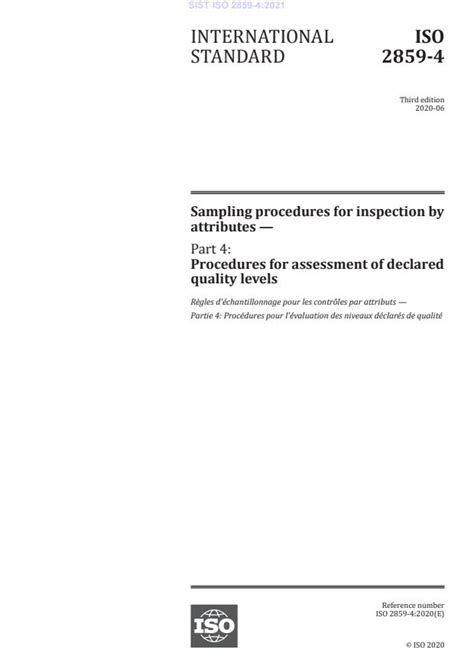 Iso 2859 4 2020 Sampling Procedures For Inspection By Attributes — Part 4 Procedures For