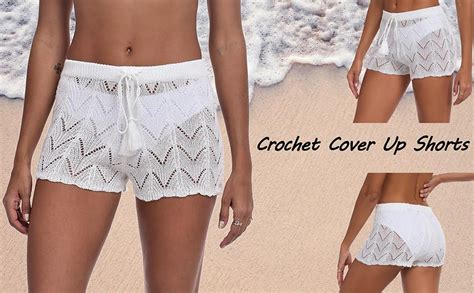 Freeprance Womens Crochet Beach Cover Up Shorts With High Waist Tassel