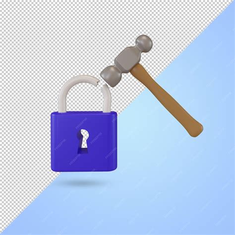 Premium Psd 3d Rendering Broken Padlock And Hammer Icon Concept Illustration Of Hacking Passwords