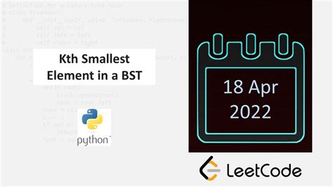 April 182022 Leetcode Challenge Kth Smallest Element In A Bst Youtube