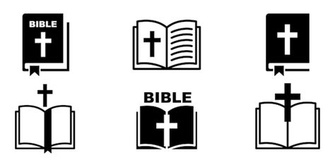 성경 책 벡터 아이콘의 집합입니다 종교 서적 기독교 기호입니다 거룩한 독서 종교적 상징 프리미엄 벡터