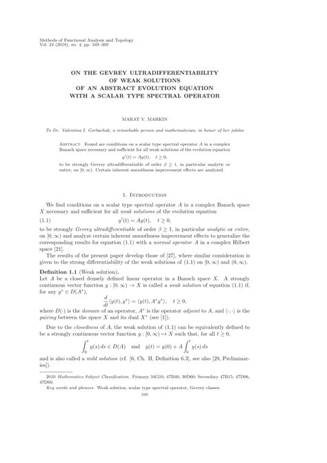 Pdf On The Gevrey Ultradifferentiability Of Weak Solutions Of An Abstract Evolution Equation