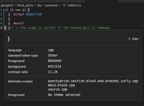 Closing Bracket Scope Reported As Sourcecpp When Preceded By A