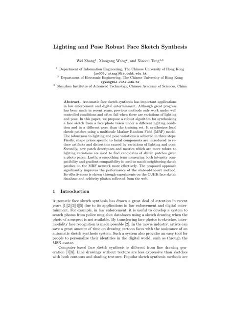 PDF Lighting And Pose Robust Face Sketch Synthesisxgwang Papers ZhangWTeccv Pdf Lighting