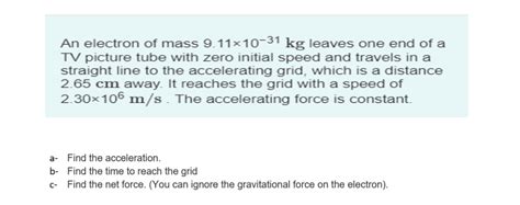 Solved An Electron Of Mass 9 11x10 31 Kg Leaves One End Ofa
