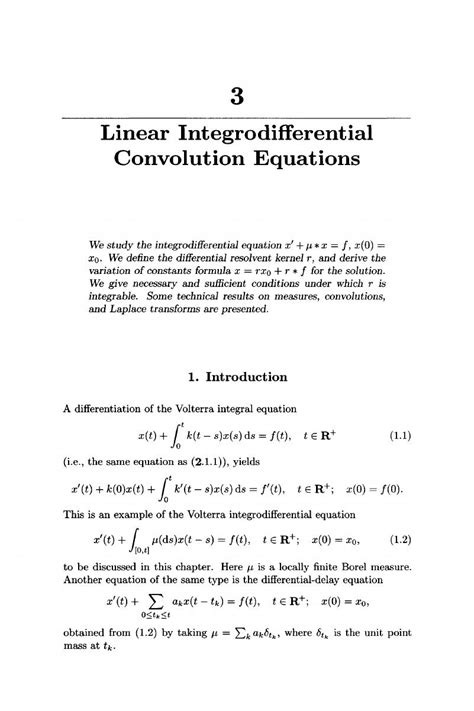 Linear Integrodifferential Convolution Equations Chapter 3 Volterra Integral And Functional