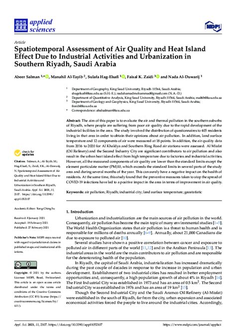 Pdf Spatiotemporal Assessment Of Air Quality And Heat Island Effect Due To Industrial