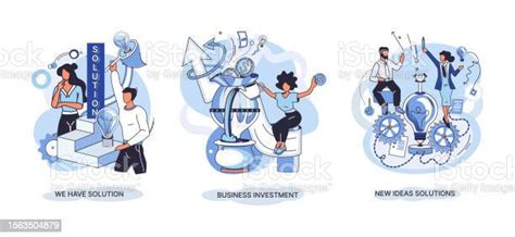 우리는 솔루션 비즈니스 투자 새로운 아이디어 솔루션 장면을 설정합니다 팀워크와 브레인스토밍 개념에 대한 스톡 벡터 아트 및 기타 이미지 Istock