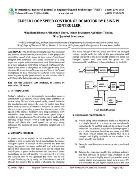 Irjet Closed Loop Speed Control Of Dc Motor By Using Pi Controller Pdf