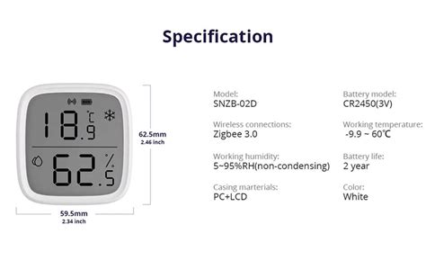 SONOFF SNZB D Zigbee LCD Smart Temperaturluftfuktighetssensor
