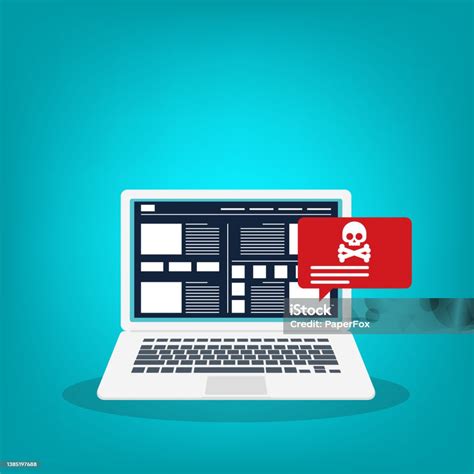 악성 코드 콘텐츠 노트북 컴퓨터 악성 코드 개념 스팸 데이터 온라인 사기 바이러스 벡터 일러스트에 경고 알림 It 지원에 대한 스톡 벡터 아트 및 기타 이미지 Istock