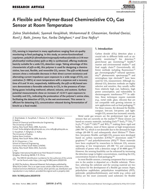 Pdf A Flexible And Polymer‐based Chemiresistive Co2 Gas Sensor At Room Temperature