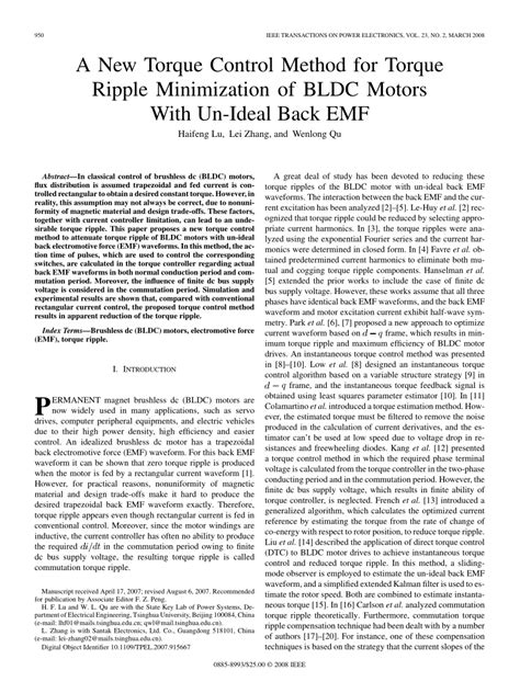 Pdf A New Torque Control Method For Torque Ripple Minimization Of Bldc Motors With Un Ideal