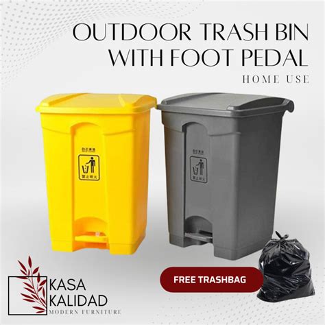 Large Outdoor Trash Bin With Foot Pedal 30l 45l 60l Hard Plastic