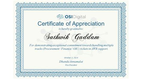 Gaddam Sai Sathwik Reddy On Linkedin Honored Patontheback Recognition Teamwork Osidigital