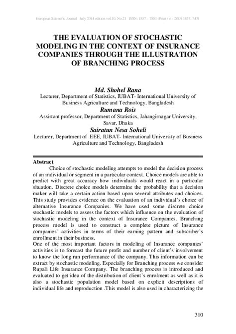 Pdf The Evaluation Of Stochastic Modeling In The Context Of Insurance