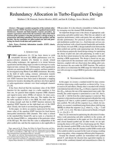 Pdf Redundancy Allocation In Turbo Equalizer Design