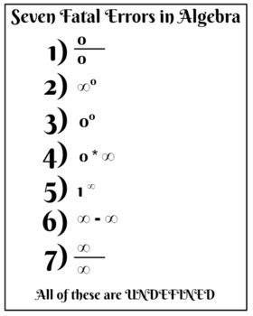 Algebra Poster Undefined Errors In Math Poster Math Poster By STEM