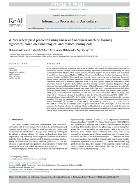 Pdf Winter Wheat Yield Prediction Using Linear And Nonlinear Machine