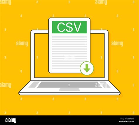 Download CSV Button On Laptop Screen Downloading Document Concept File With CSV Label And Down