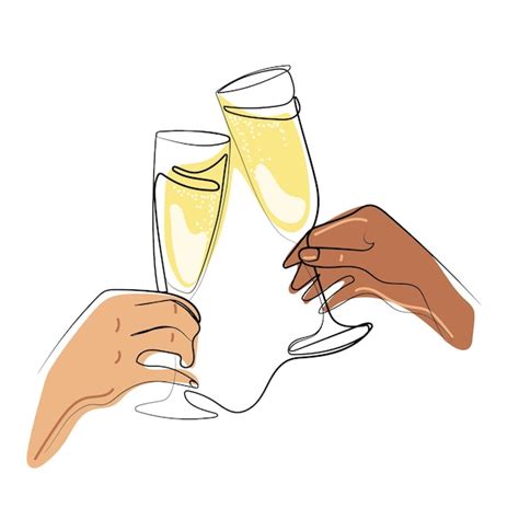 Premium Vector One Line Champagne Glasses Clinktwo Hands Cheering