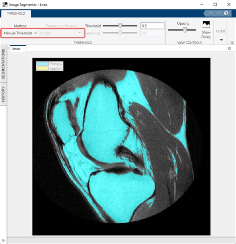 segment image using thresholding in image segmenter
