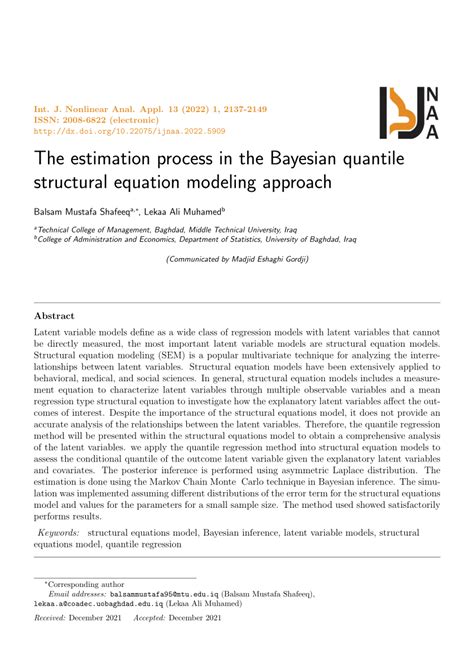 Pdf The Estimation Process In The Bayesian Quantile Structural