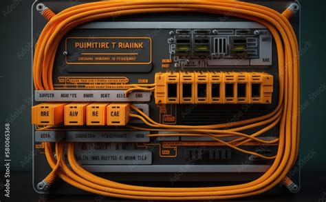 Network Switch And Ethernet Cables Connected Or Network Switch And Ethernet Cables Data Center