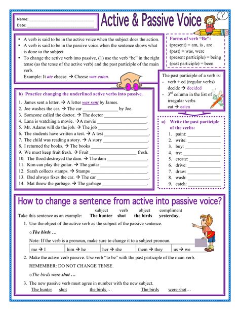 Active Passive Voice Worksheets Passive Tense Grammar Chessm