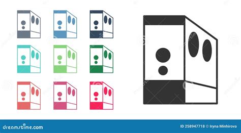 Black Case Of Computer Icon Isolated On White Background Computer Server Workstation Set