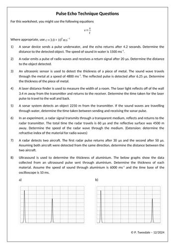 Pulse Echo Technique Calculations Teaching Resources