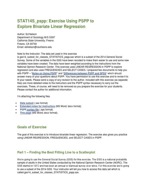 Stat14s Pspp Exercise Using Pspp To Explore Bivariate Linear Regression Download Free Pdf