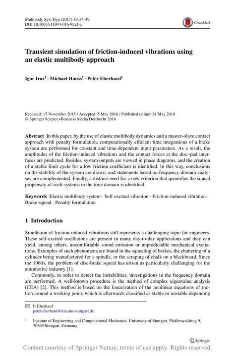 Transient Simulation Of Friction Induced Vibrations Using An Elastic Multibody Approach