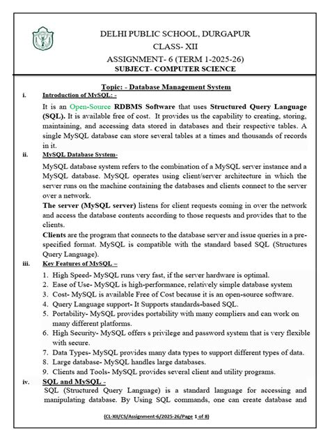 Class 12 Cs Assignment 6 2025 26 Pdf Databases Sql