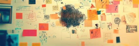 Creative Workspace Filled With Brainstorming Ideas Represented By Sticky Notes Sketches And